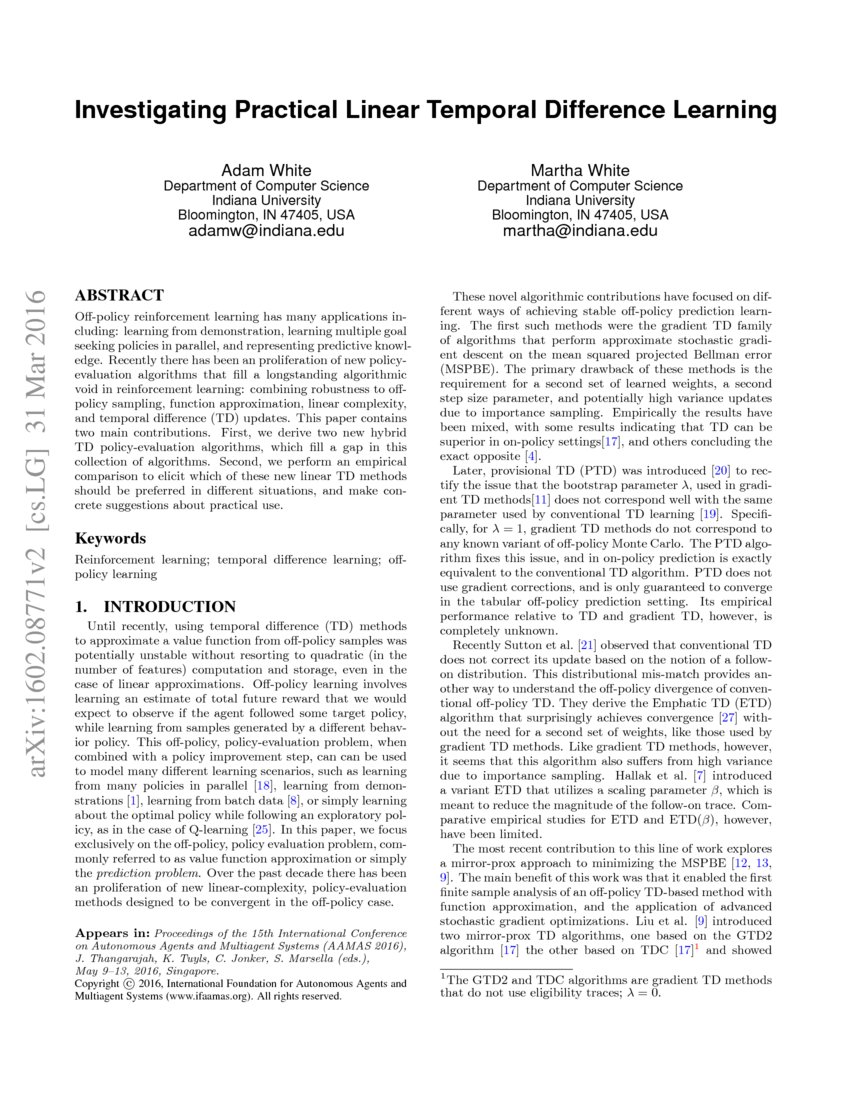 Investigating Practical Linear Temporal Difference Learning Deepai