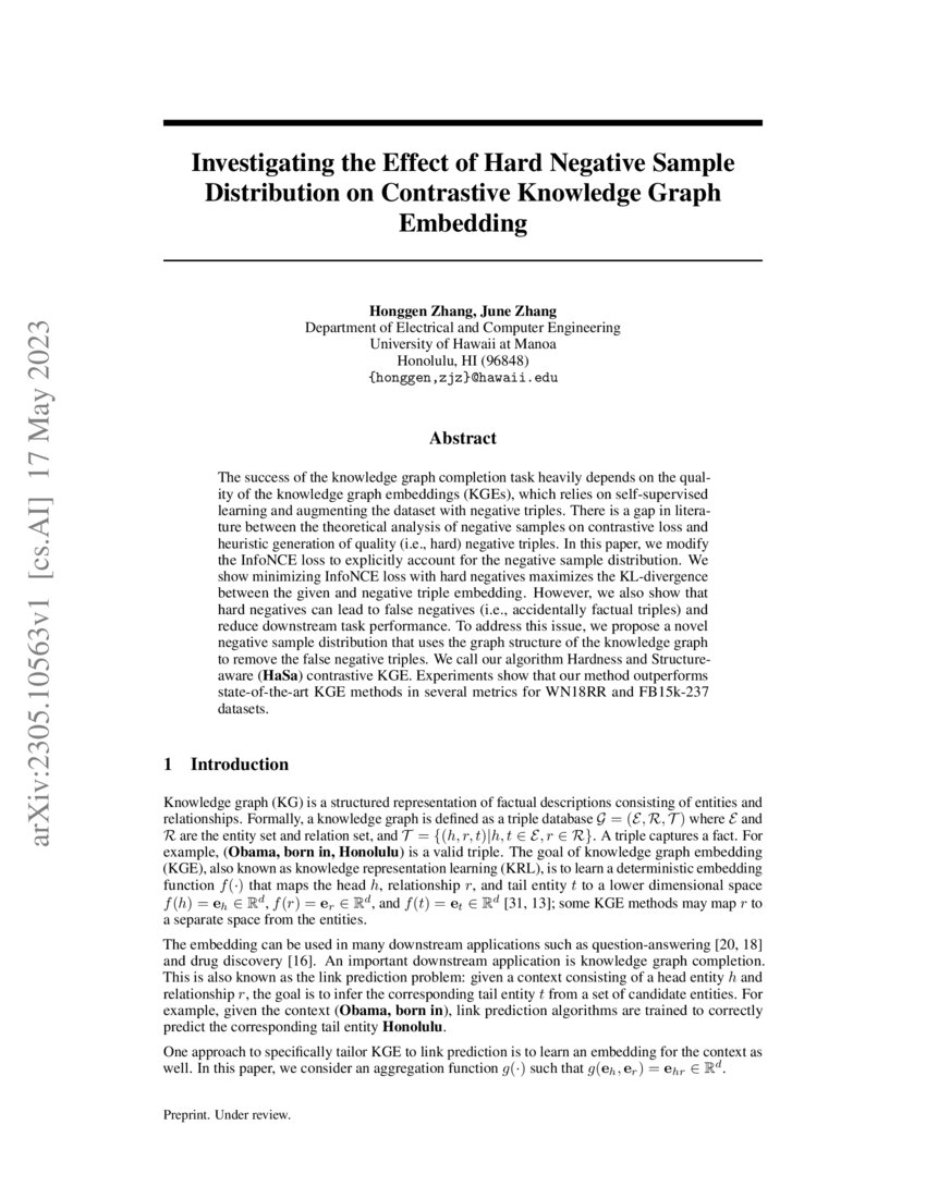 Investigating the Effect of Hard Negative Sample Distribution on Contrastive Knowledge Graph ...