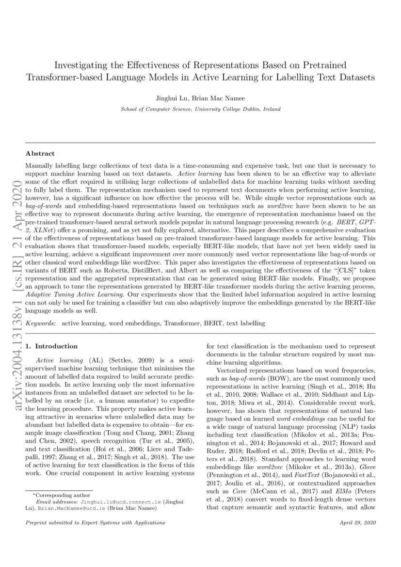 Investigating the Effectiveness of Representations Based on Pretrained Transformer-based ...