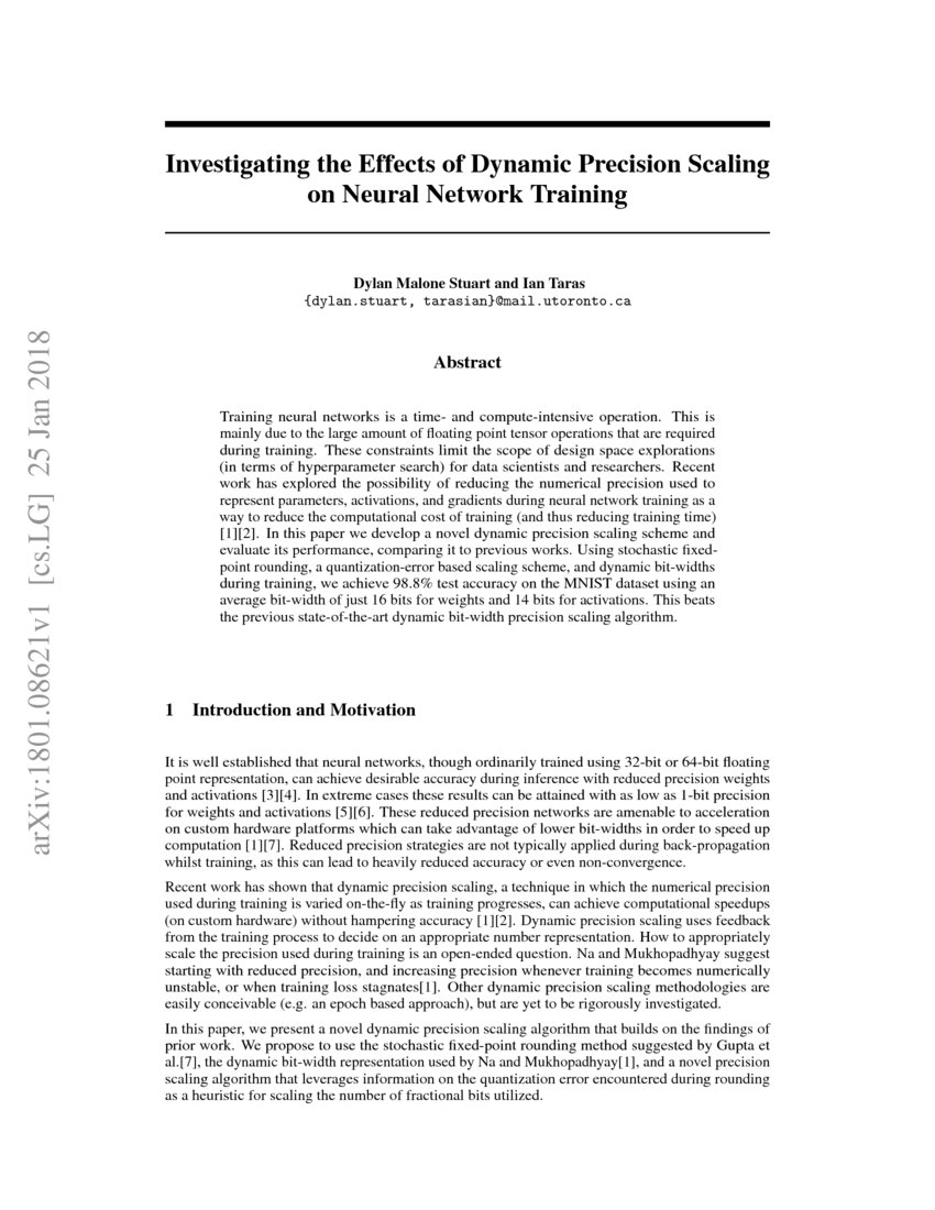 Investigating the Effects of Dynamic Precision Scaling on Neural Network Training | DeepAI