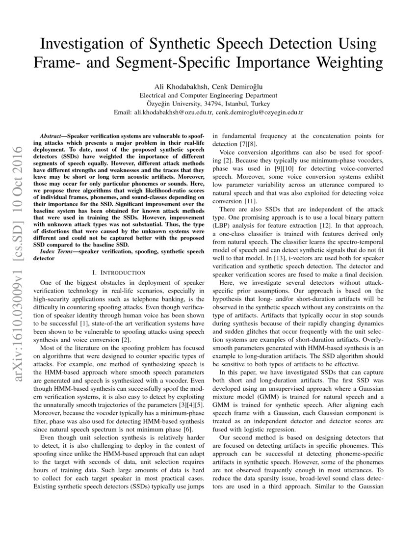 Investigation Of Synthetic Speech Detection Using Frame And Segment Specific Importance