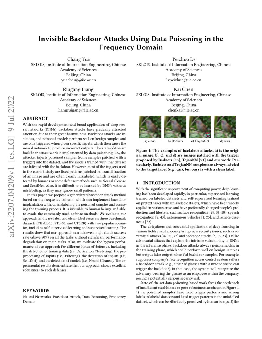 Invisible Backdoor Attacks Using Data Poisoning in the Frequency Domain | DeepAI