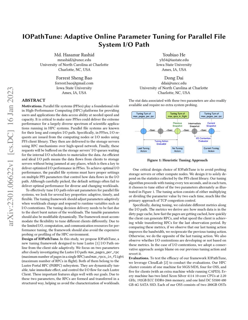 Iopathtune Adaptive Online Parameter Tuning For Parallel File System Io Path Deepai