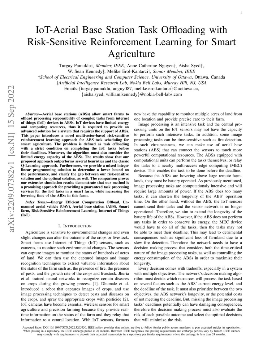 Iot Aerial Base Station Task Offloading With Risk Sensitive Reinforcement Learning For Smart