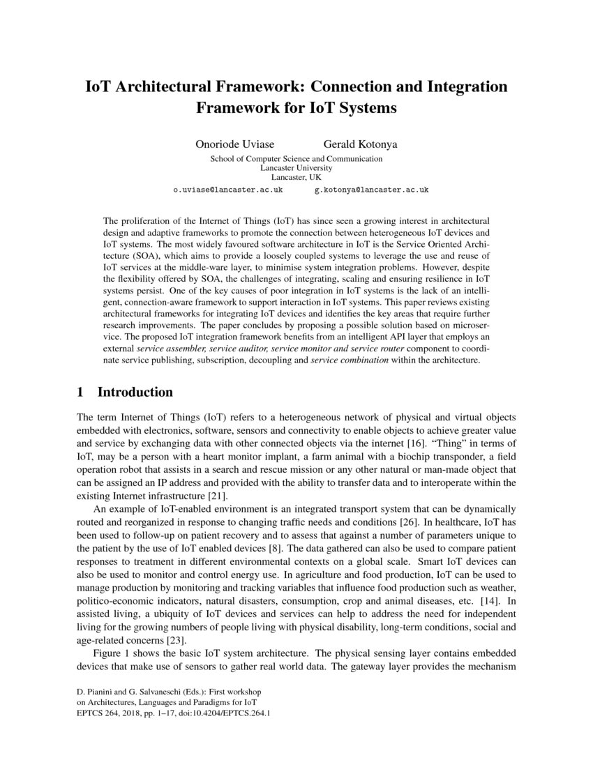 Iot Architectural Framework Connection And Integration Framework For