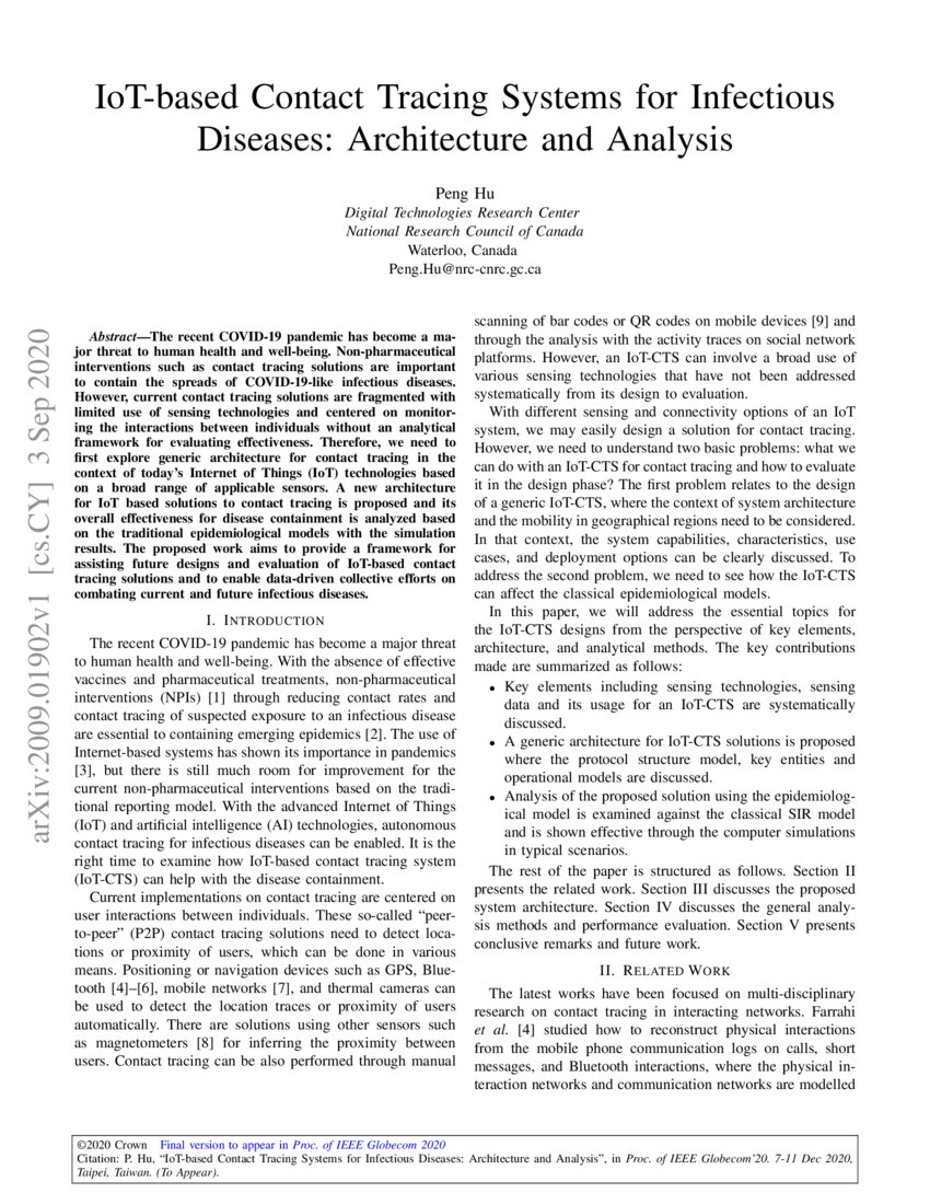 Iot Based Contact Tracing Systems For Infectious Diseases Architecture And Analysis Deepai