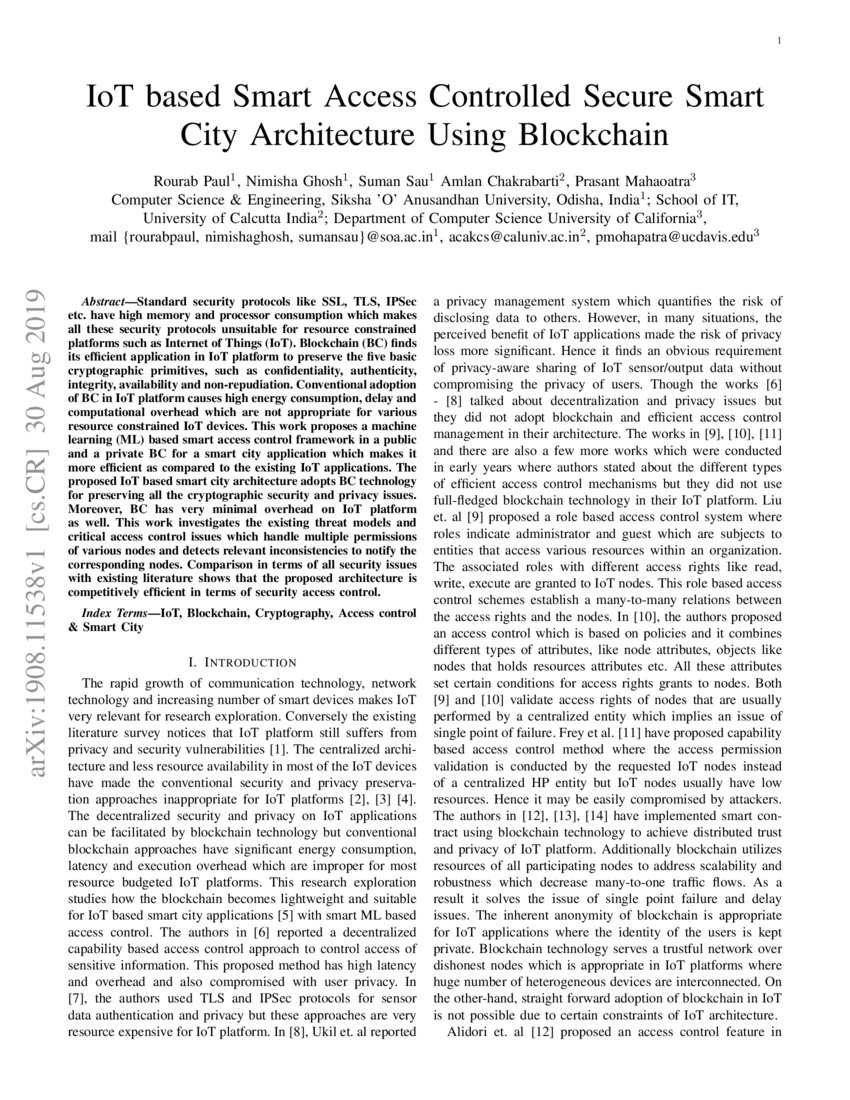 Iot Based Smart Access Controlled Secure Smart City Architecture Using Blockchain Deepai