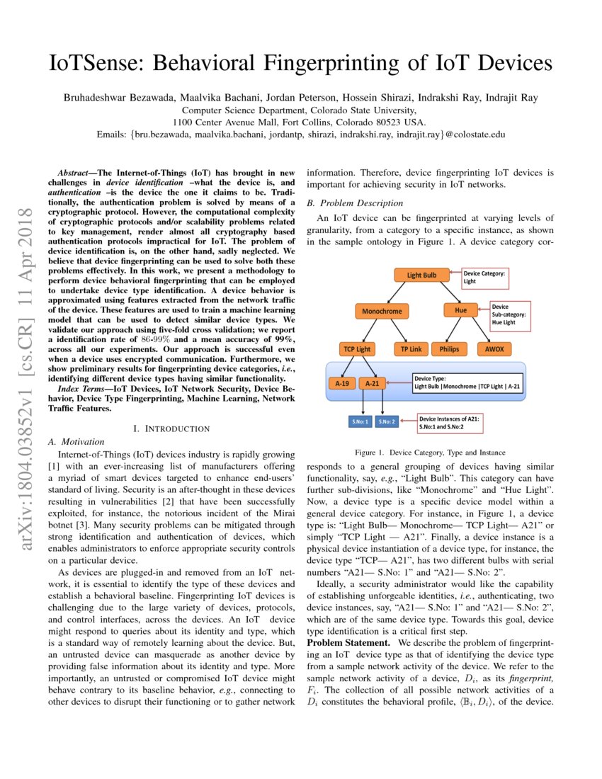 IoTSense: Behavioral Fingerprinting of IoT Devices | DeepAI