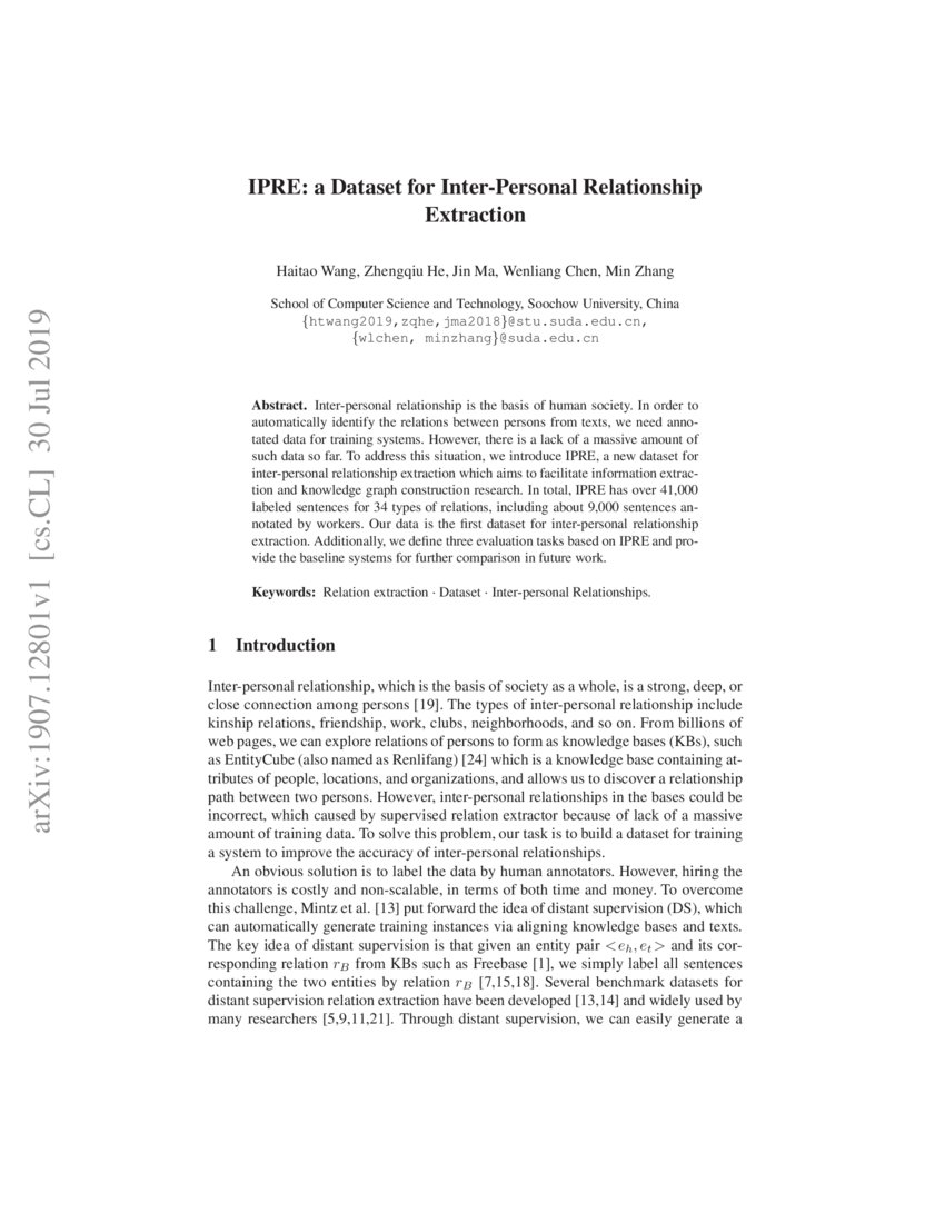 IPRE: a Dataset for Inter-Personal Relationship Extraction | DeepAI