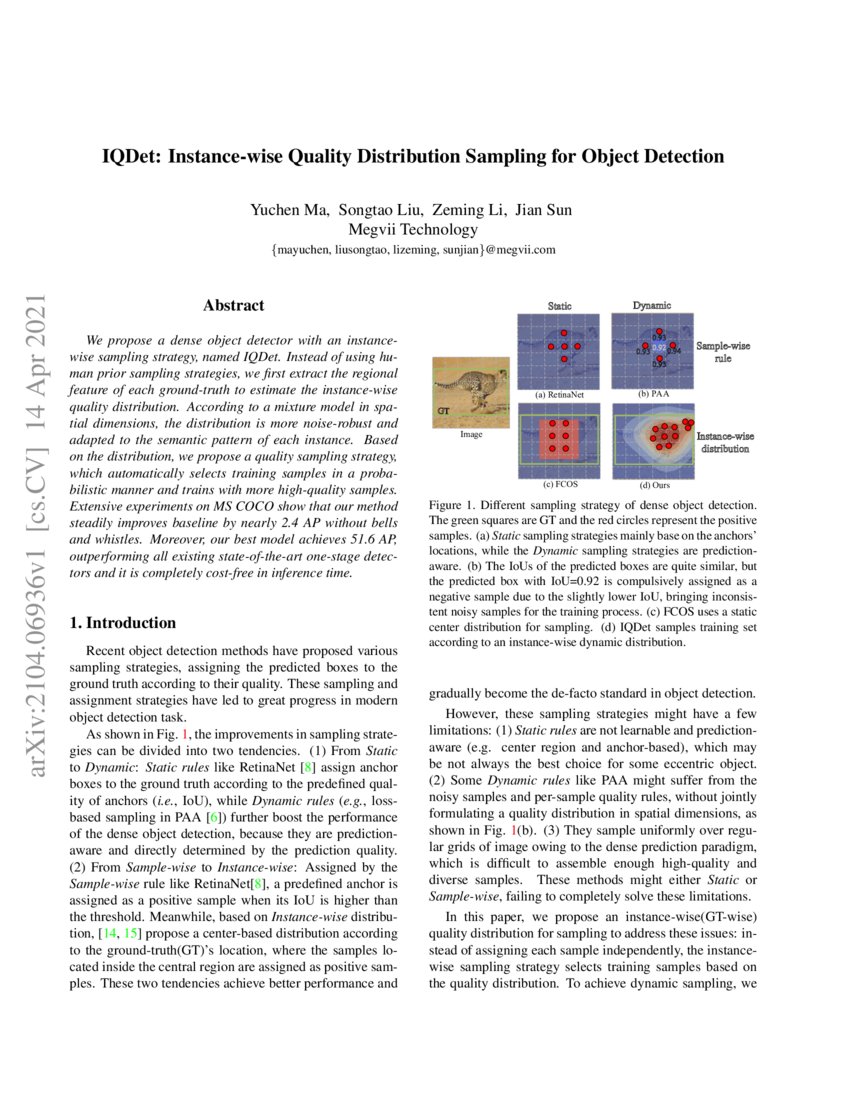 Iqdet Instance Wise Quality Distribution Sampling For Object Detection Deepai