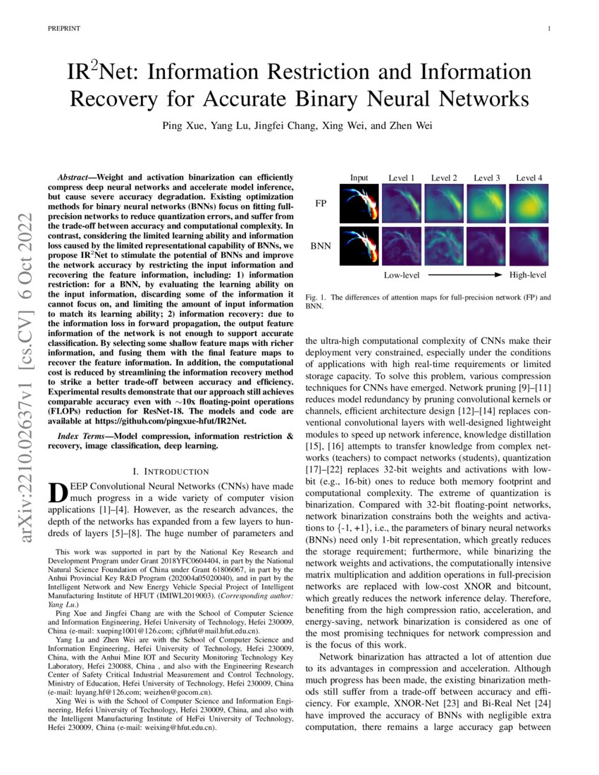 Ir2net Information Restriction And Information Recovery For Accurate Binary Neural Networks