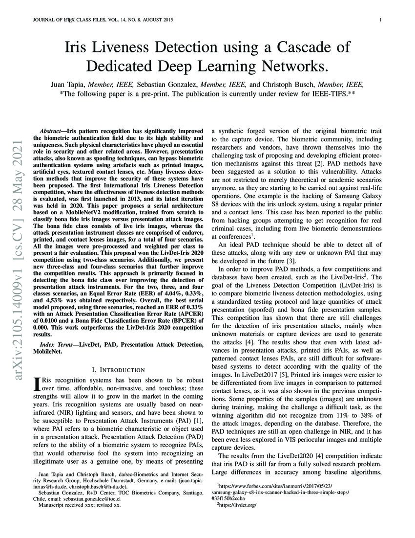 Iris Liveness Detection using a Cascade of Dedicated Deep Learning Networks | DeepAI