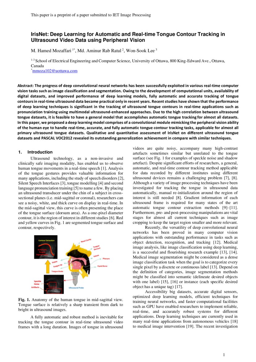 Irisnet Deep Learning For Automatic And Real Time Tongue Contour Tracking In Ultrasound Video