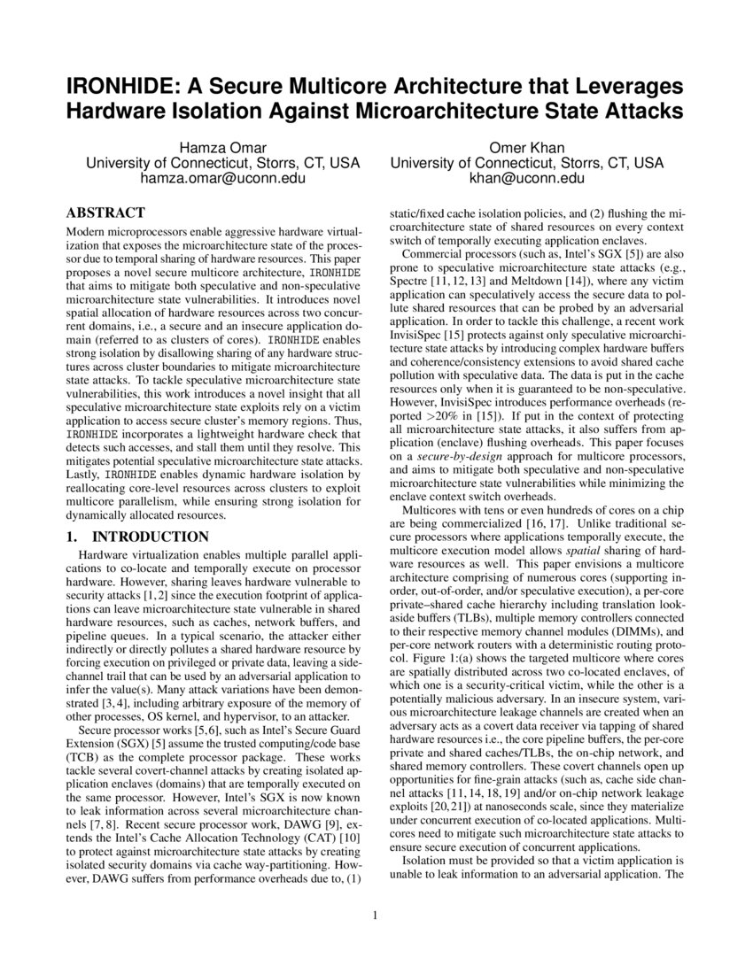 Ironhide A Secure Multicore Architecture That Leverages Hardware Isolation Against