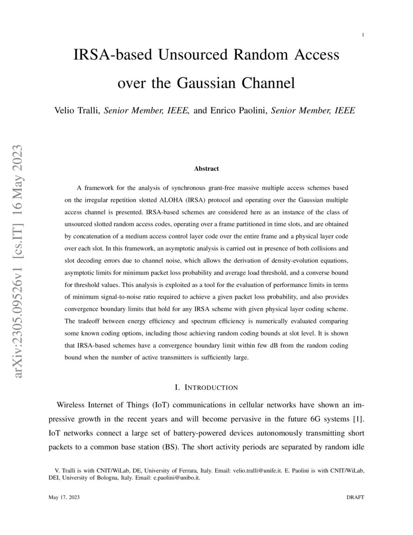 IRSA-based Unsourced Random Access over the Gaussian Channel | DeepAI