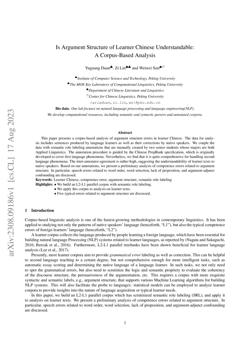 Is Argument Structure Of Learner Chinese Understandable A Corpus Based Analysis Deepai