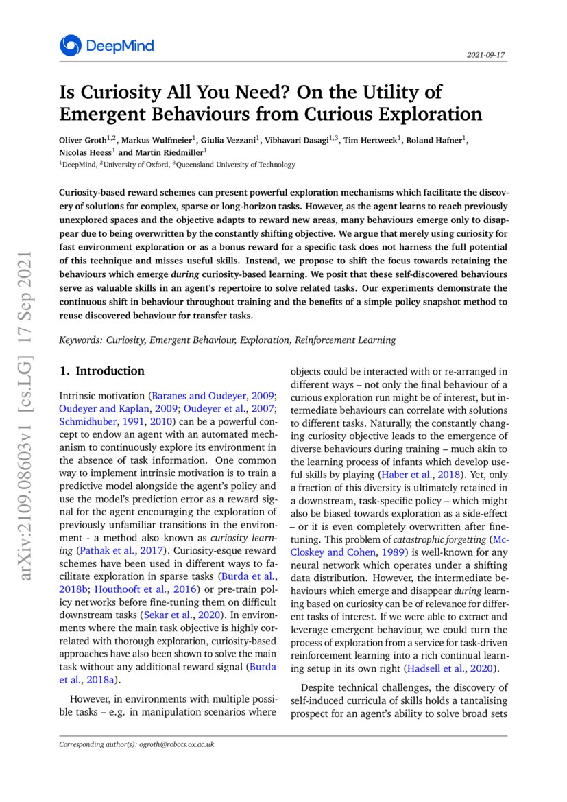 Is Curiosity All You Need? On the Utility of Emergent Behaviours from ...