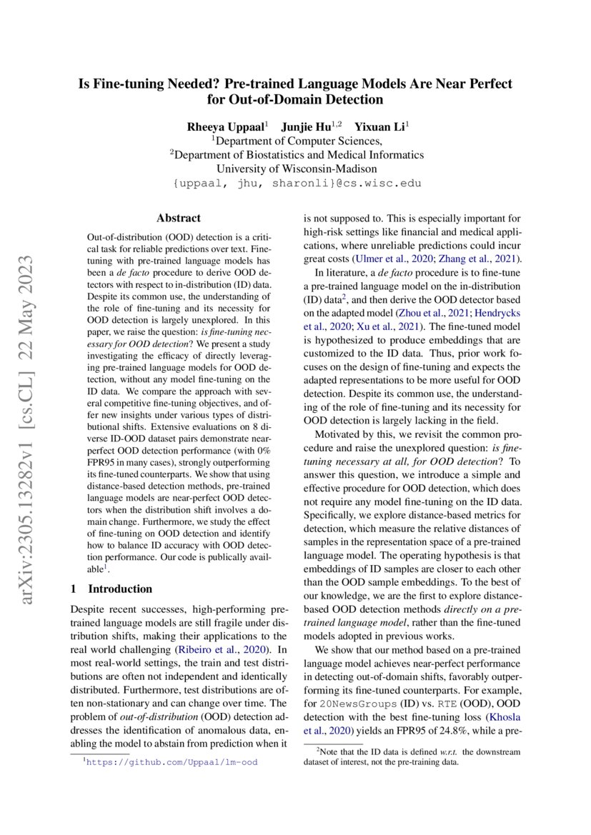 Is Fine-tuning Needed? Pre-trained Language Models Are Near Perfect for Out-of-Domain Detection ...