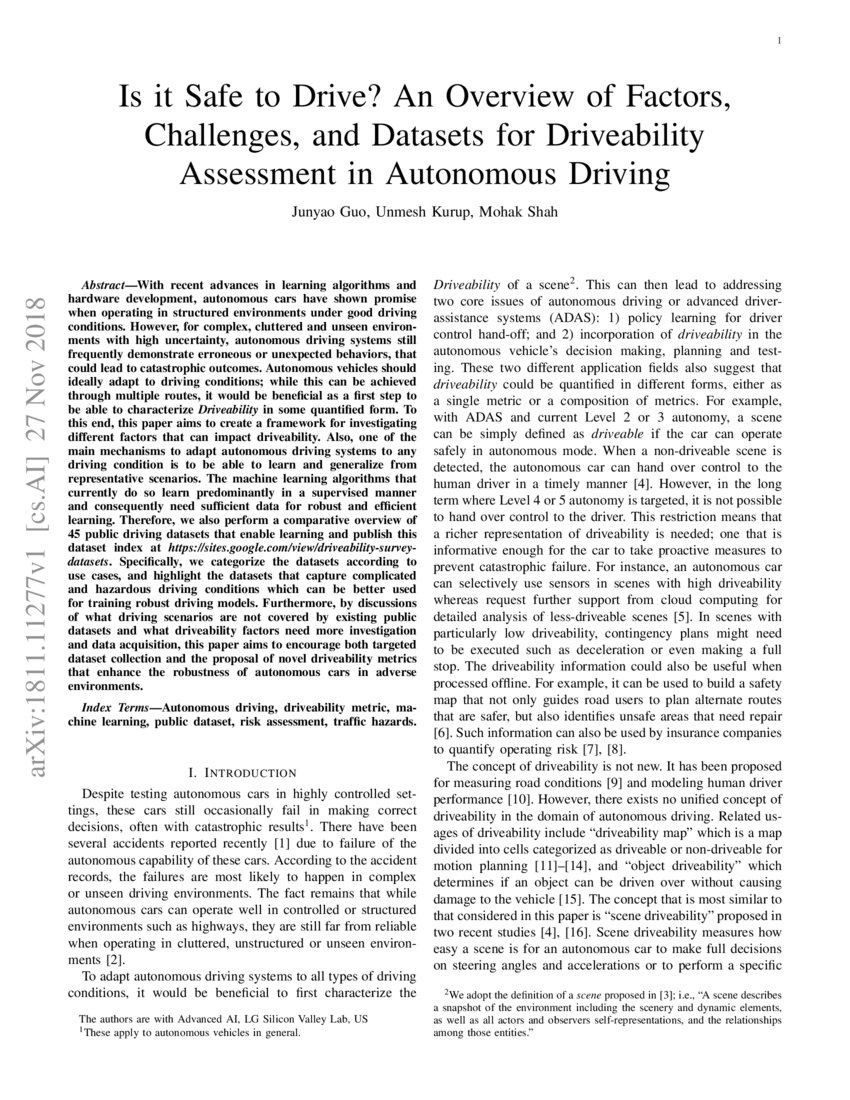 Is it Safe to Drive? An Overview of Factors, Challenges, and Datasets for Driveability ...