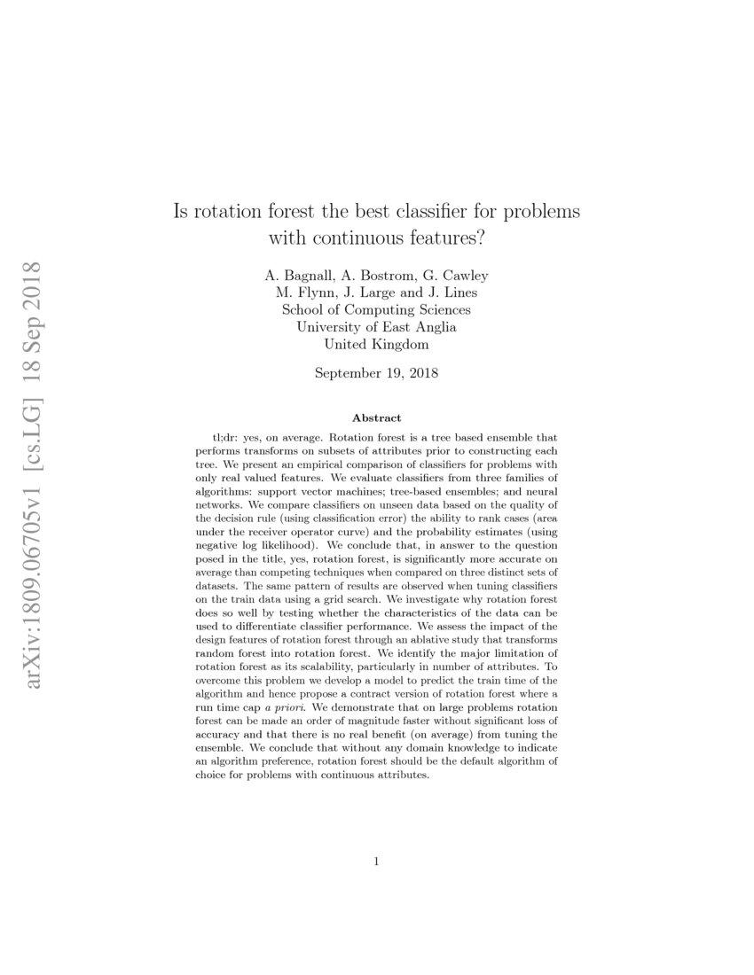 Is Rotation Forest The Best Classifier For Problems With Continuous Features Deepai