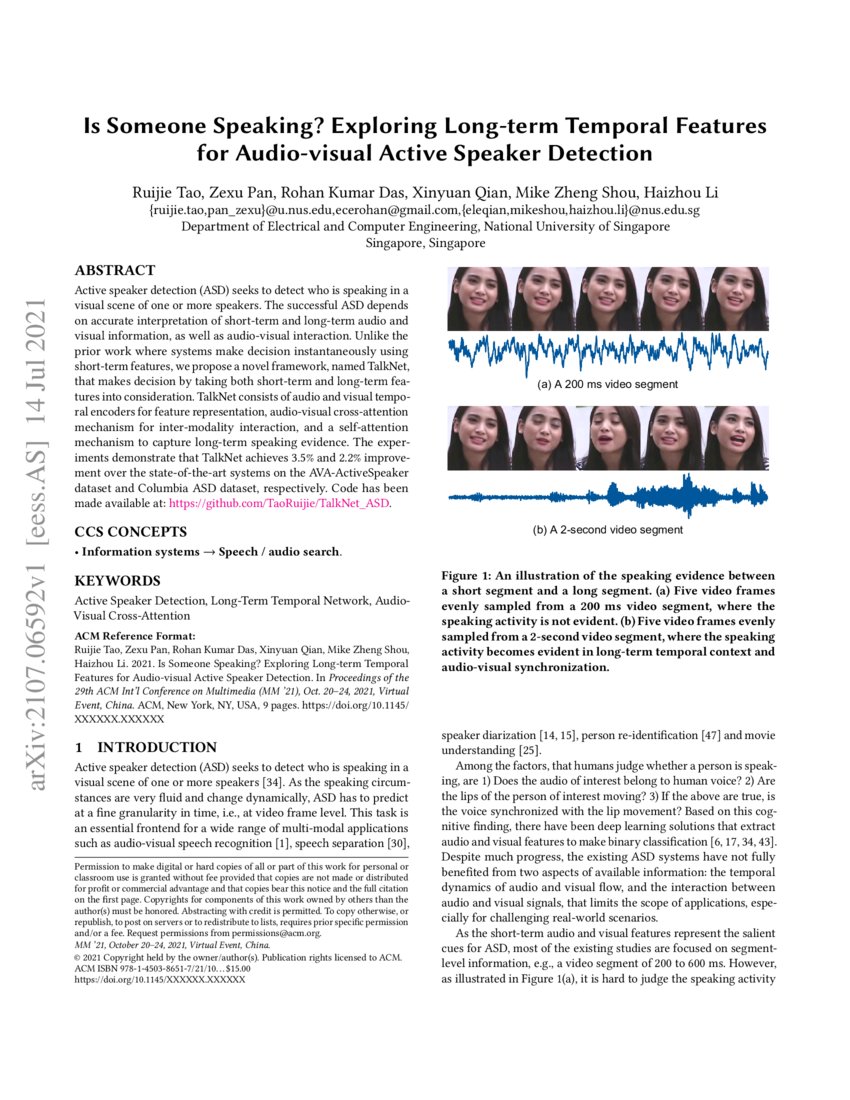 Is Someone Speaking Exploring Long Term Temporal Features For Audio