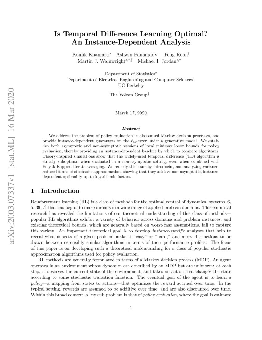 Is Temporal Difference Learning Optimal? An Instance-Dependent Analysis | DeepAI