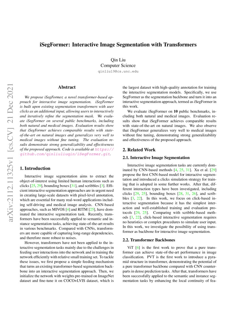 iSegFormer: Interactive Image Segmentation with Transformers | DeepAI