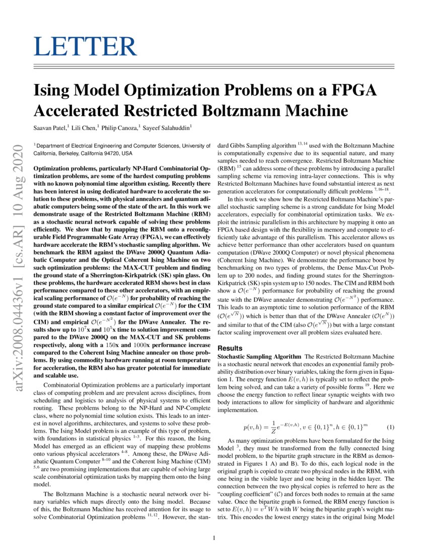 Ising Model Optimization Problems on a FPGA Accelerated Restricted Boltzmann Machine | DeepAI