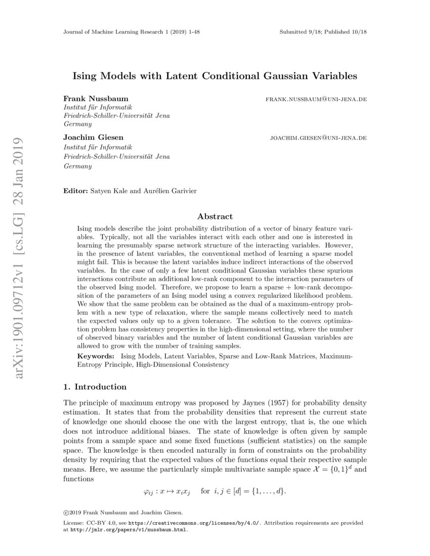 Ising Models with Latent Conditional Gaussian Variables | DeepAI