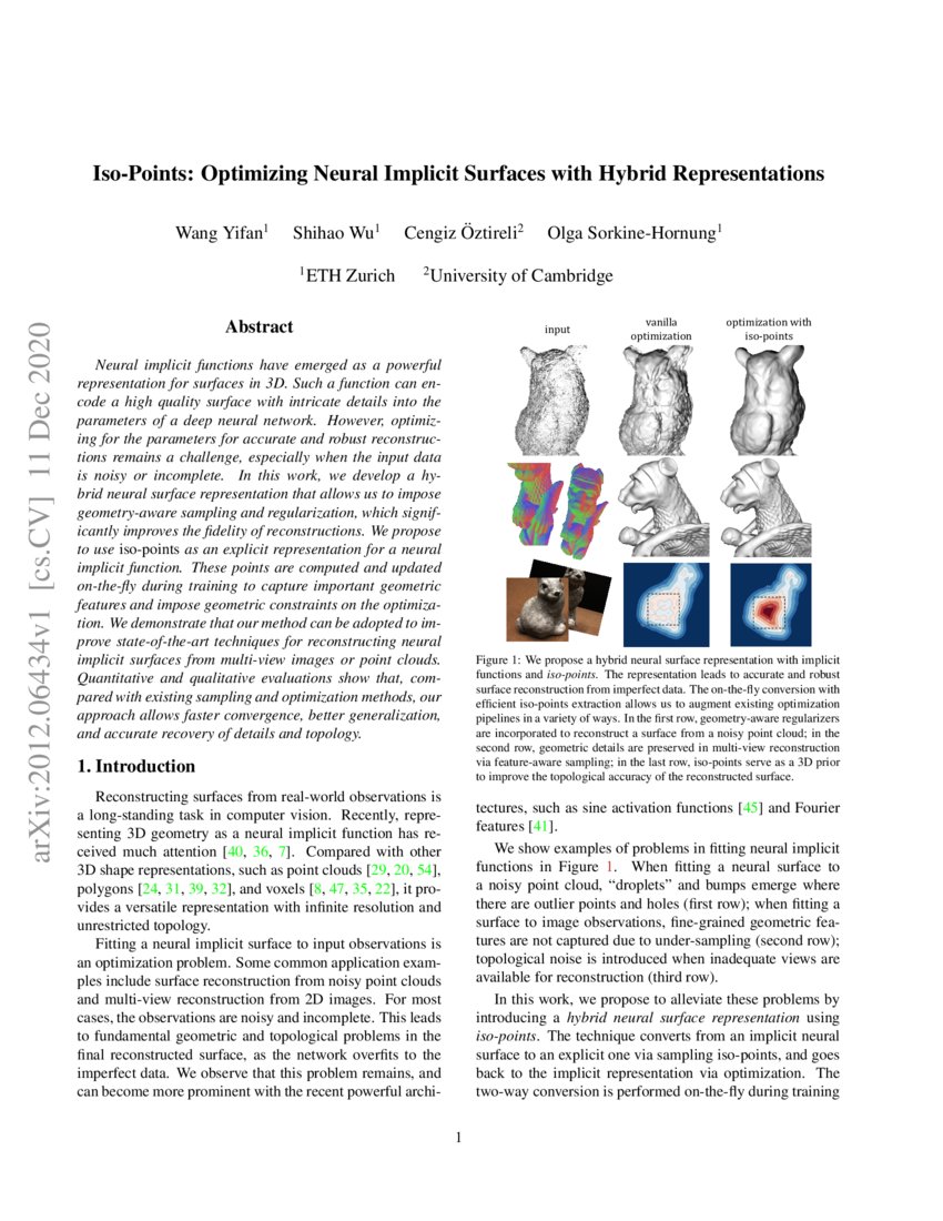 Iso-Points: Optimizing Neural Implicit Surfaces with Hybrid Representations | DeepAI