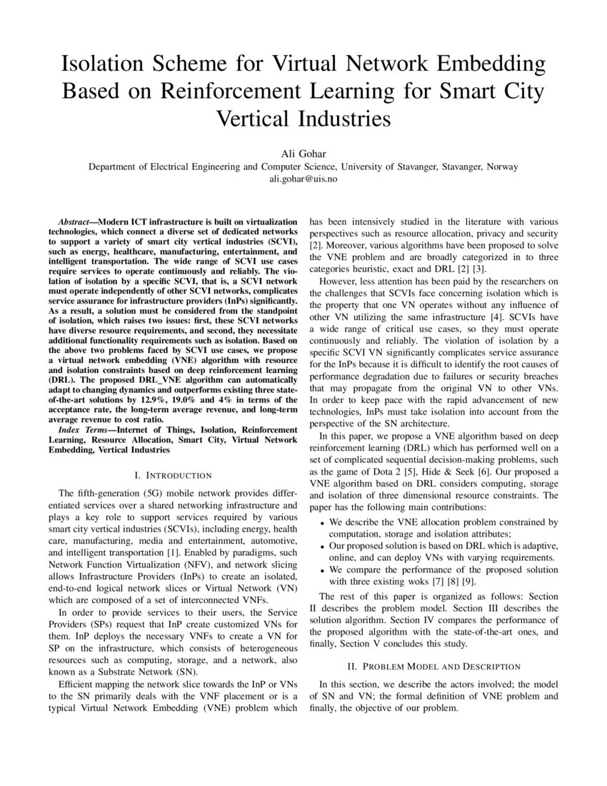 Isolation Scheme For Virtual Network Embedding Based On Reinforcement Learning For Smart City 2687