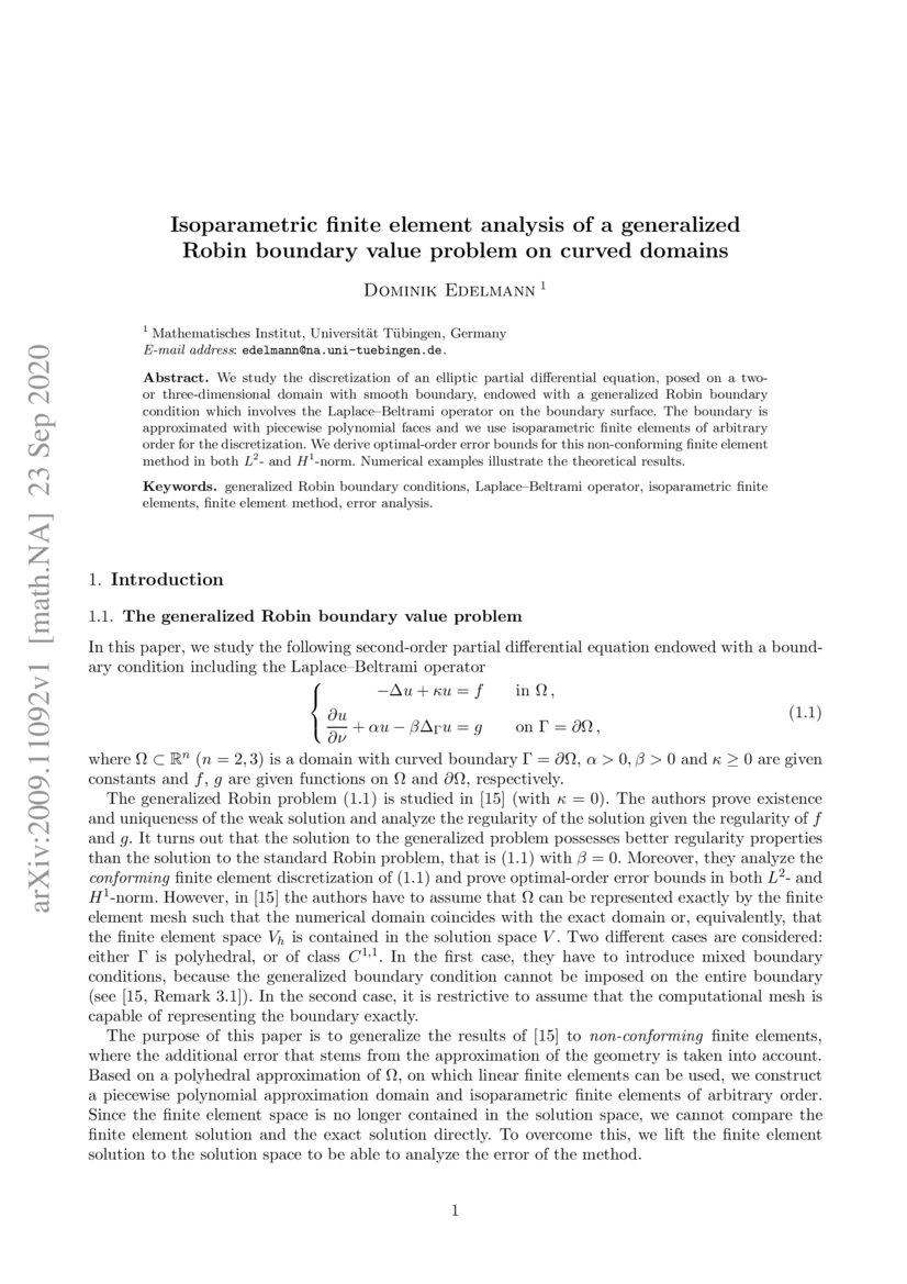 Isoparametric finite element analysis of a generalized Robin boundary value problem on curved ...
