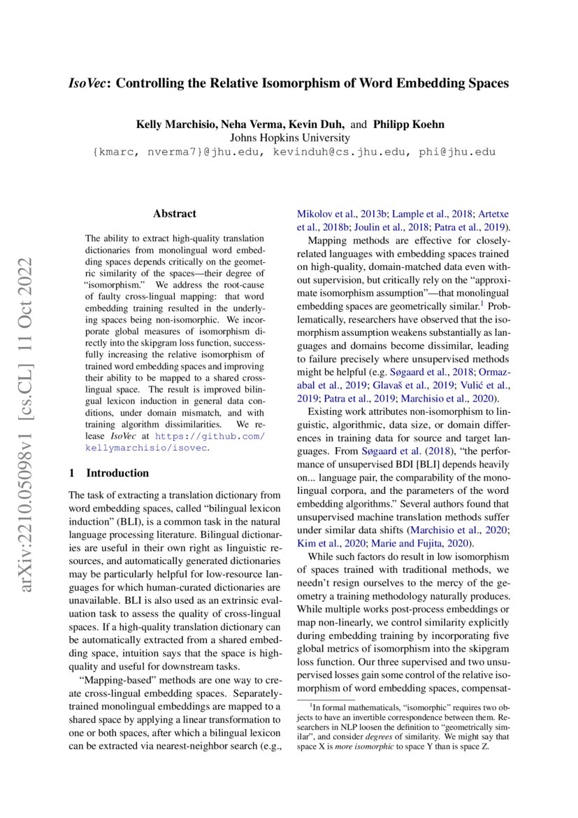 Isovec Controlling The Relative Isomorphism Of Word Embedding Spaces