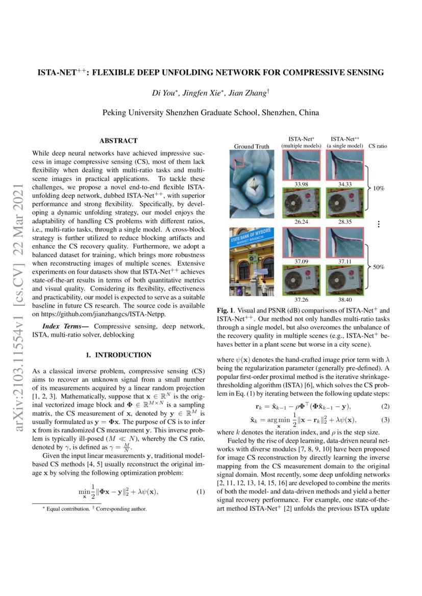 ISTA-Net++: Flexible Deep Unfolding Network for Compressive Sensing | DeepAI