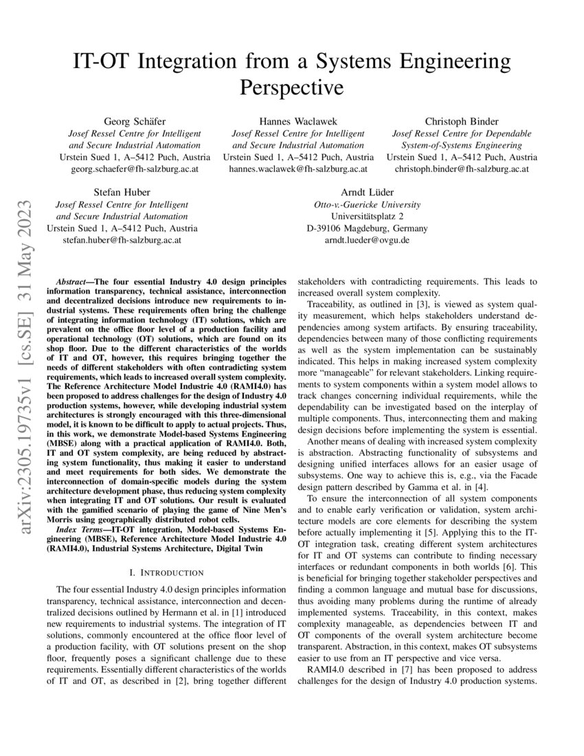 IT-OT Integration from a Systems Engineering Perspective | DeepAI