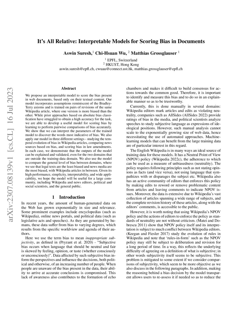It's All Relative: Interpretable Models for Scoring Bias in Documents | DeepAI