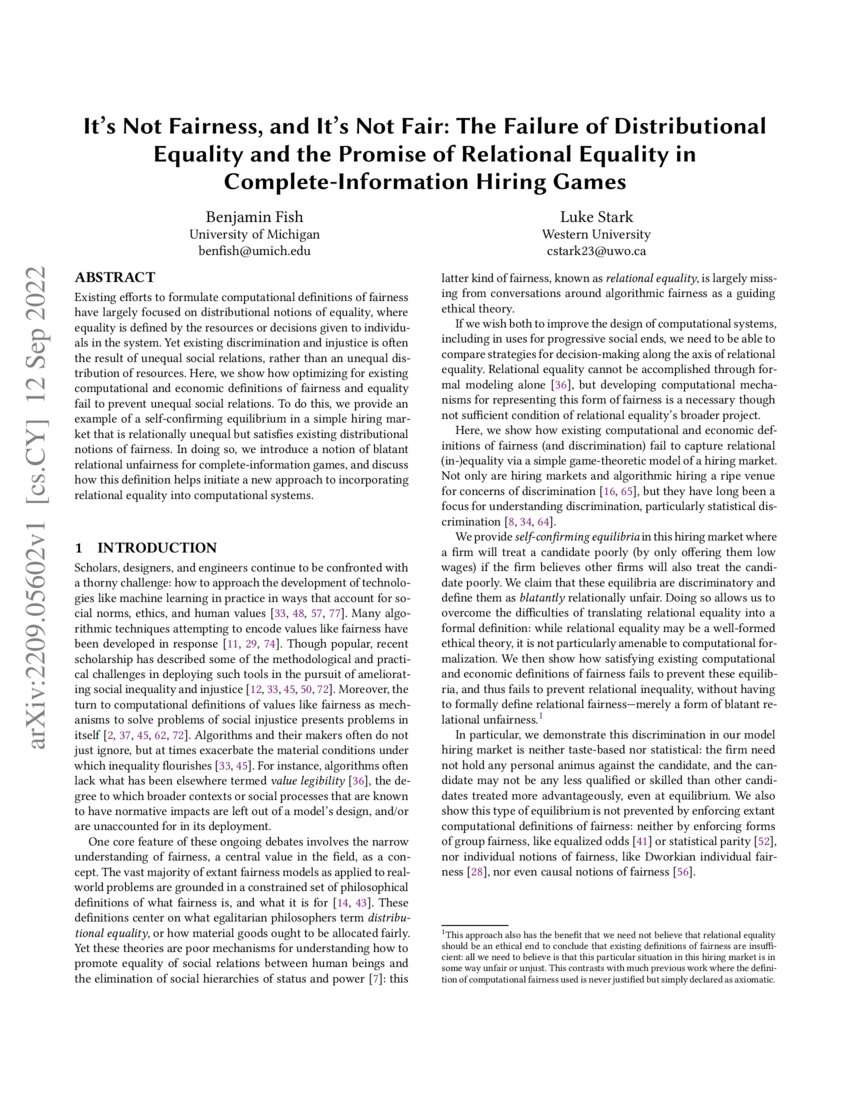 It's Not Fairness, and It's Not Fair: The Failure of Distributional ...