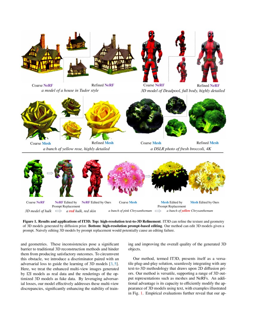 IT3D: Improved Text-to-3D Generation with Explicit View Synthesis | DeepAI