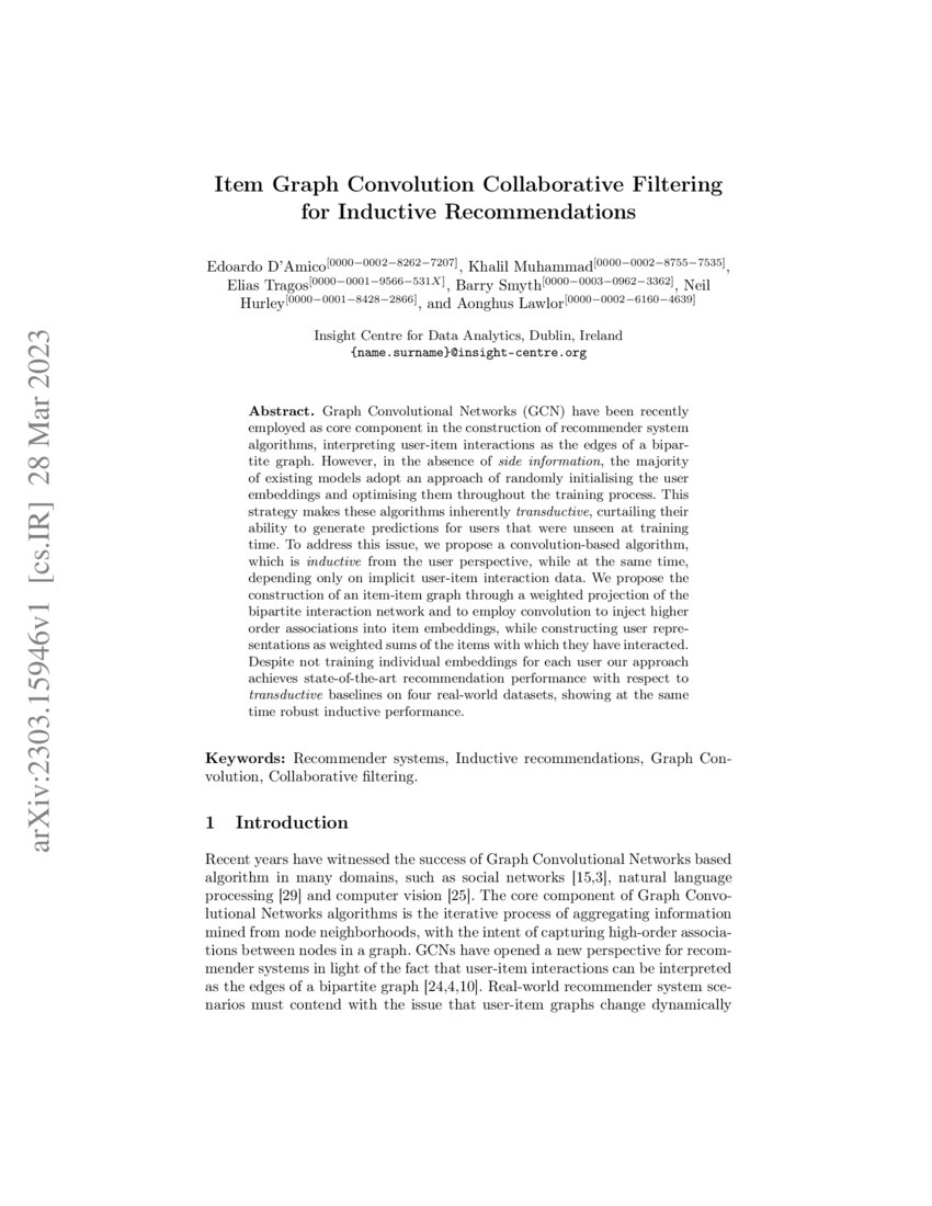 Item Graph Convolution Collaborative Filtering For Inductive