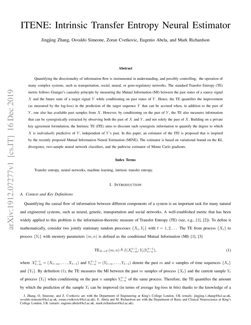 ITENE: Intrinsic Transfer Entropy Neural Estimator | DeepAI
