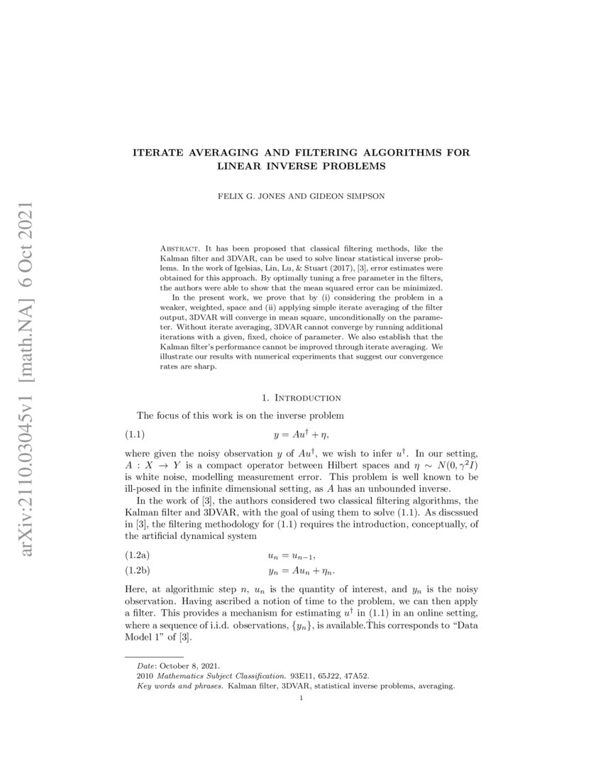 Iterate Averaging And Filtering Algorithms For Linear Inverse Problems Deepai 