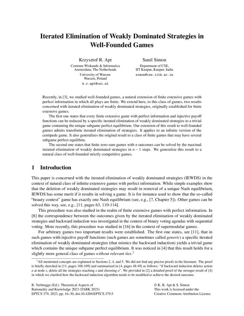 Iterated Elimination of Weakly Dominated Strategies in Well-Founded ...