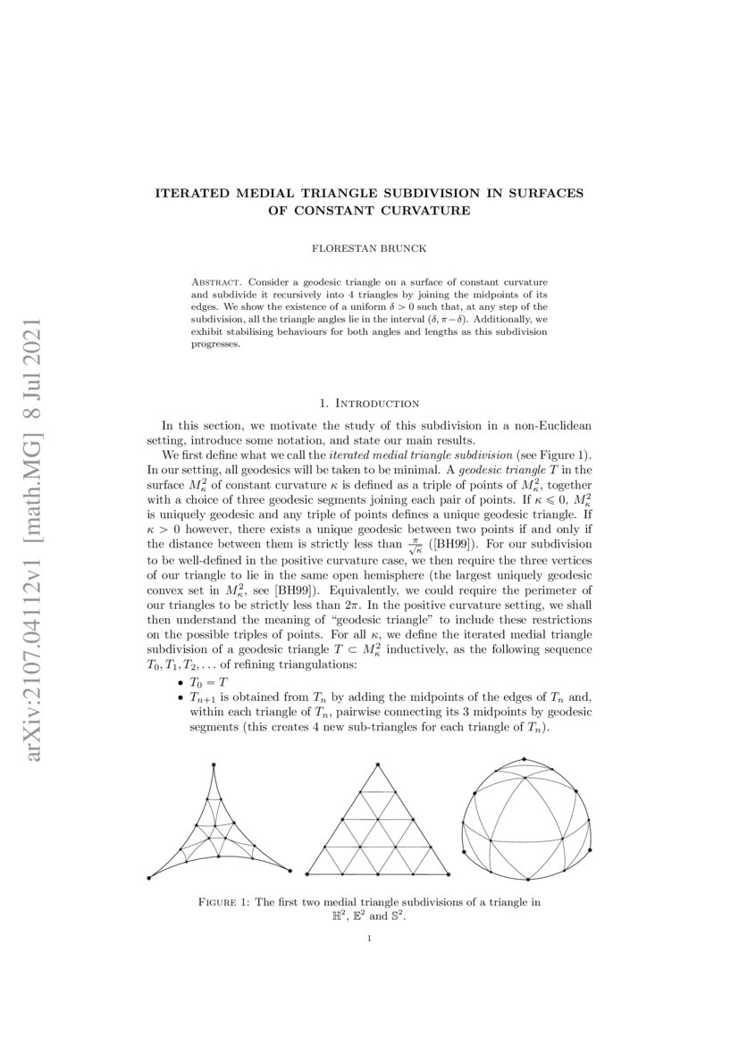 Iterated Medial Triangle Subdivision in Surfaces of Constant Curvature | DeepAI