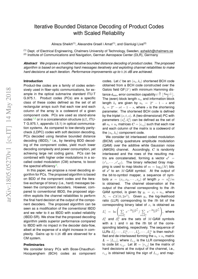 Iterative Bounded Distance Decoding Of Product Codes With Scaled Reliability Deepai