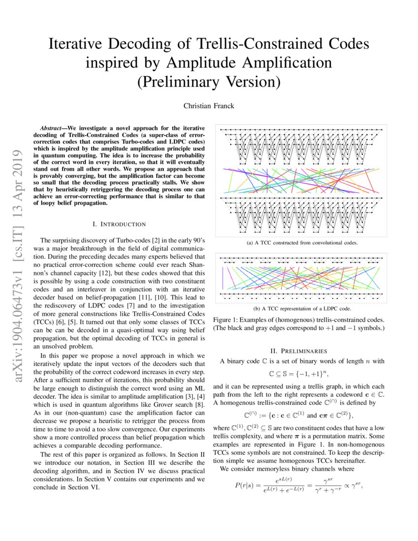 Iterative Decoding of Trellis-Constrained Codes inspired by Amplitude Amplification (Preliminary ...