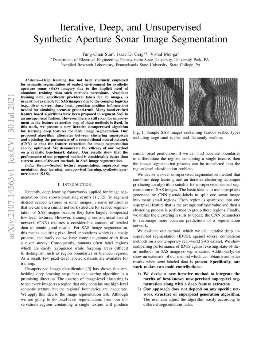 Iterative Deep And Unsupervised Synthetic Aperture Sonar Image Segmentation Deepai