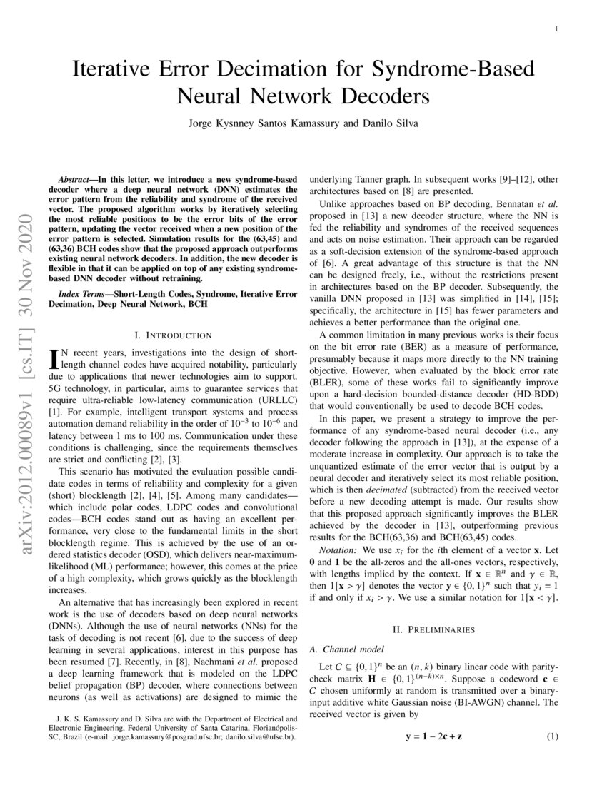 Iterative Error Decimation For Syndrome Based Neural Network Decoders Deepai 