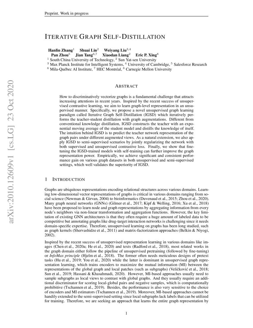 Iterative Graph Self-Distillation | DeepAI