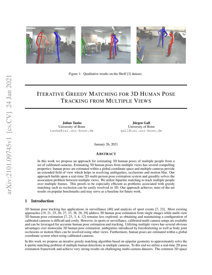 Iterative Greedy Matching for 3D Human Pose Tracking from Multiple Views | DeepAI