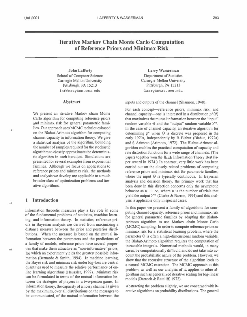 Iterative Markov Chain Monte Carlo Computation Of Reference Priors And Minimax Risk Deepai